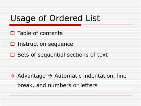 Formatted Lists Unordered Lists Usage Of Unordered List Ordered Lists