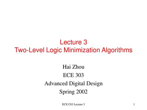 Two Level Logic Minimization Algorithms Lecture 3 презентация онлайн