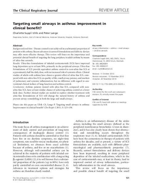 Pdf Targeting Small Airways In Asthma Improvement In Clinical Benefit