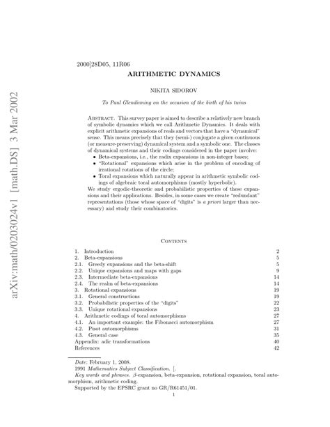 pdf arithmetic dynamics