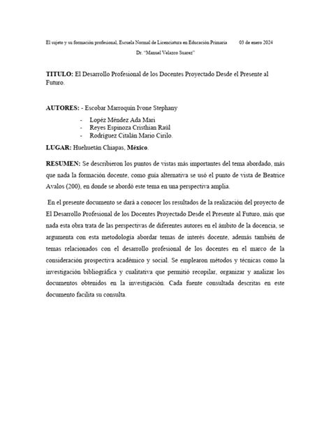 El Sujeto Y Su Formación Profesional Pdf Enseñando Maestros