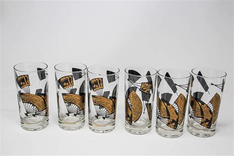 1976 Collectible Highball Glasses Black And Gold By Gurgensens Set Of