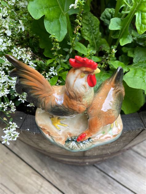 Vintage Ceramic Chicken Figurine Etsy