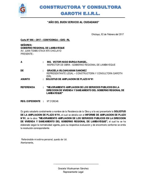 Informe Ampliacion De Plazo Ampliacion De Los Servicios Publicos