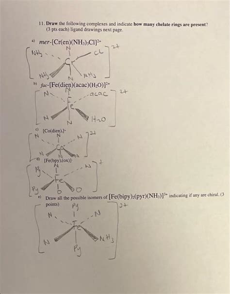 Solved 11. Draw the following complexes and indicate how | Chegg.com