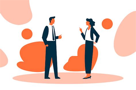 두 명의 사업가가 흰색과 주황색 배경에 대한 사업 계획에 대해 논의했습니다 비즈니스와 팀워크 개념 플랫 디자인 캐릭터 테마입니다 벡터 그림 모임에 대한 스톡 벡터 아트 및