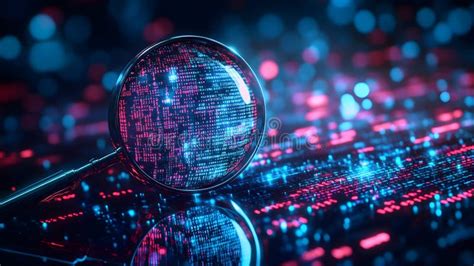 Magnifying Glass Exploring Binary Code Data Sphere Stock Illustration