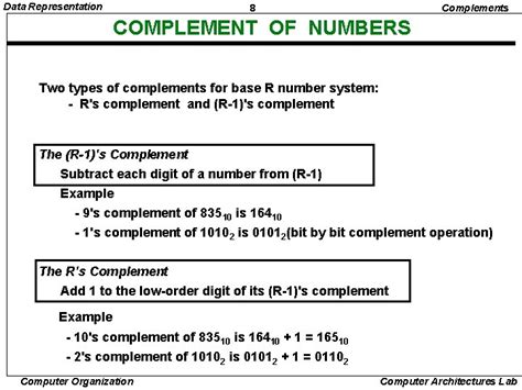 data representation 1 data representation data types complements