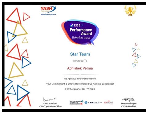 Starteam Achievement Yashtechnologies Abhishek Verma