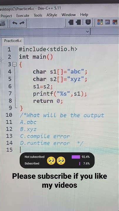 c practice questions c cprogramming shorts youtube ytshorts youtube