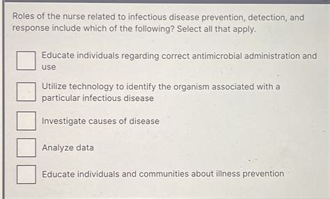 Solved Roles of the nurse related to infectious disease | Chegg.com
