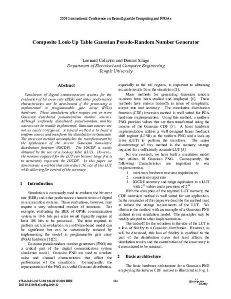 Pdf Composite Look Up Table Gaussian Pseudo Random Number Generator