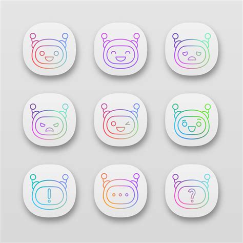 Robot Emojis App Icons Set Ui Ux User Interface Chatbot Emoticons Chat Bot Smileys