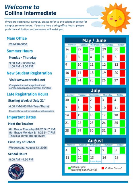 Summer Hours Collins Intermediate