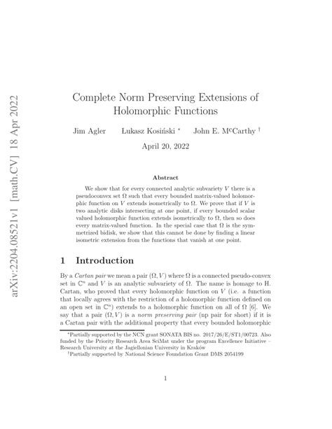 Pdf Complete Norm Preserving Extensions Of Holomorphic Functions