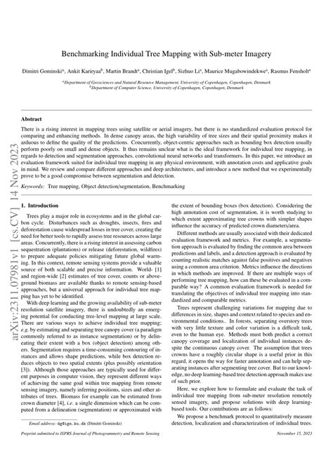 Pdf Benchmarking Individual Tree Mapping With Sub Meter Imagery