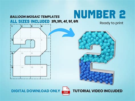 Number 2 Block Font Balloon Mosaic Template Mosaic Number Template Mosaic Numbers From Balloons