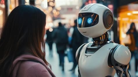 Robot And Woman Interaction Premium Ai Generated Image