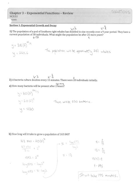 Chapter 3 Exponential Functions Review Solutions Pdf