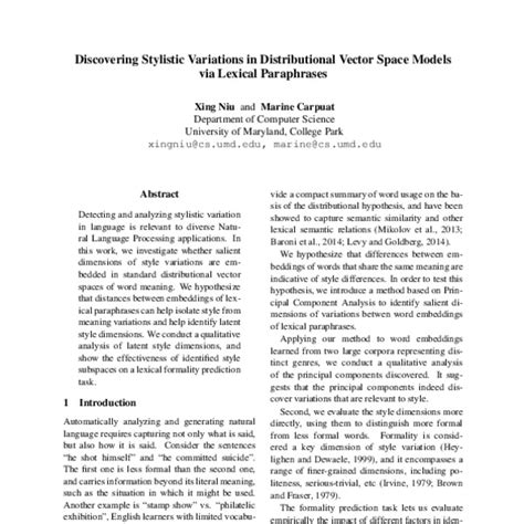 discovering stylistic variations in distributional vector space models