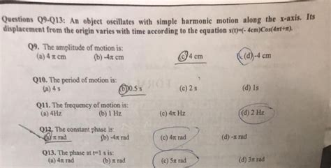 Solved Questions An Object Oscillates With Simple Chegg