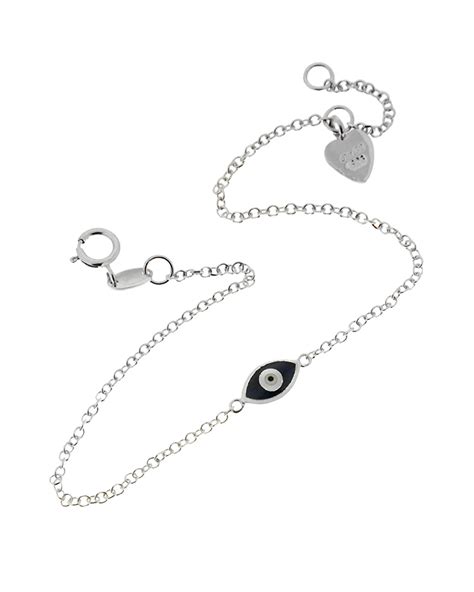 Βραχιόλι μάτι λευκόχρυσο Κ14 με σμάλτο Jewelry Necklace Silver Necklace