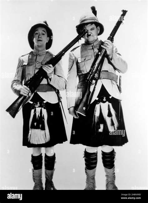 Stan Laurel And Oliver Hardy Bonnie Scotland Black And White Stock