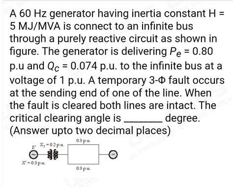 A 60 Hz Generator Having Inertia Constant H Studyx