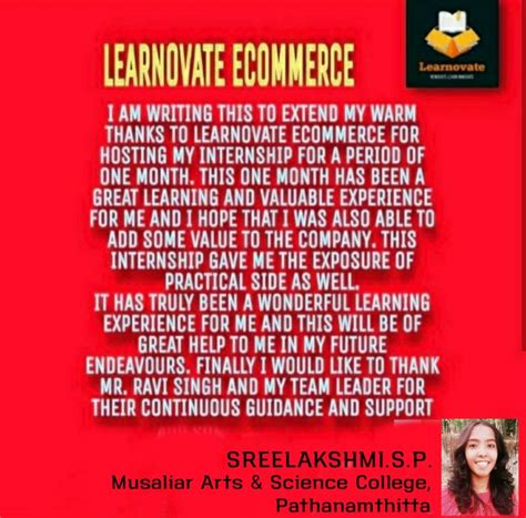Sreelakshmi S P On Linkedin Learnovateecommerce Entrepreneurship
