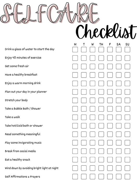Self Care Checklist Daily And Weekly Self Care Checklist Printable