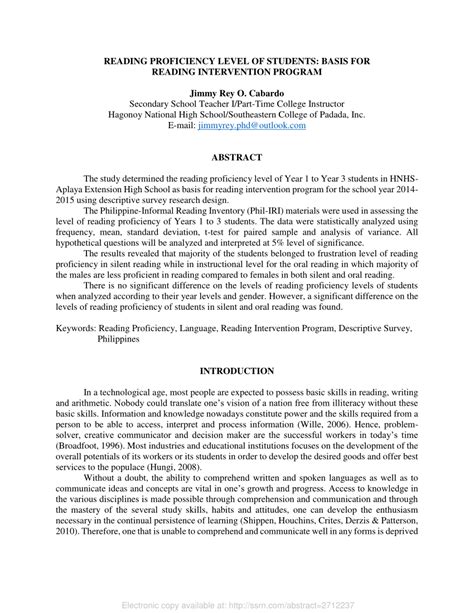 PDF Reading Proficiency Level Of Students Basis For Reading