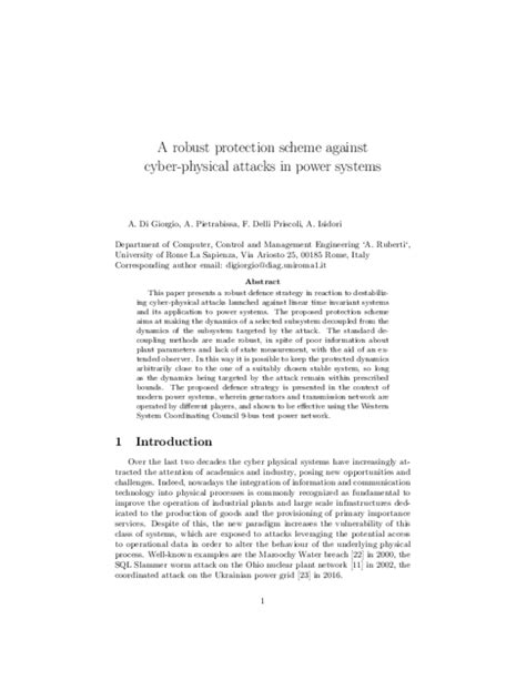 Pdf Robust Protection Scheme Against Cyber‐physical Attacks In Power