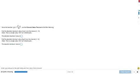 Solved Given The Function Gx Use The Extreme Value