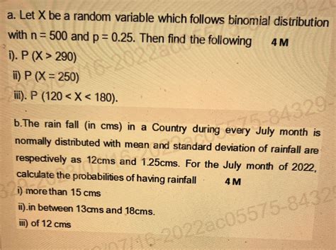 Solved A Let X Be A Random Variable Which Follows Binomial