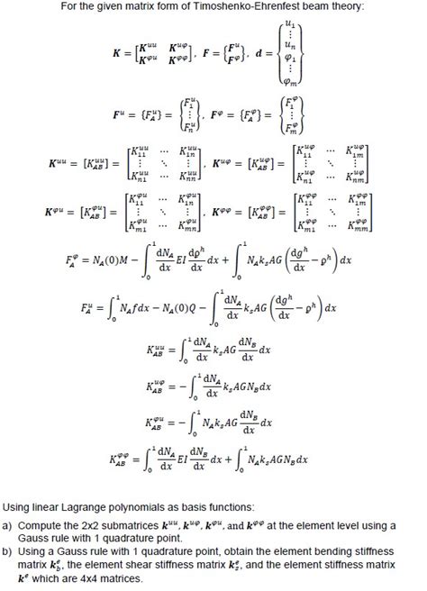 Solved For The Given Matrix Form Of Timoshenko Ehrenfest