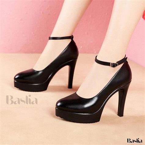Baslia Premium Top Grain Leather High Heel Shoes Waterproof Ideal