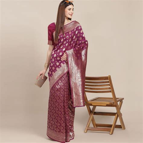 Purple Woven Banarasi Silk Saree