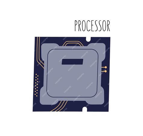 흰색으로 분리된 컴퓨터 Cpu 또는 중앙 프로세서 장치 주요 Pc 하드웨어 구성 요소 회로가 있는 마이크로프로세서의 색된 평면 벡터 일러스트 레이 션 프리미엄 벡터