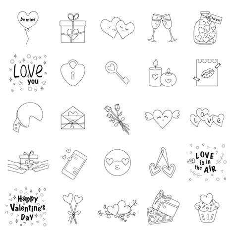 발렌타인 데이를 위한 간단한 블랙 라인 아이콘 프리미엄 벡터