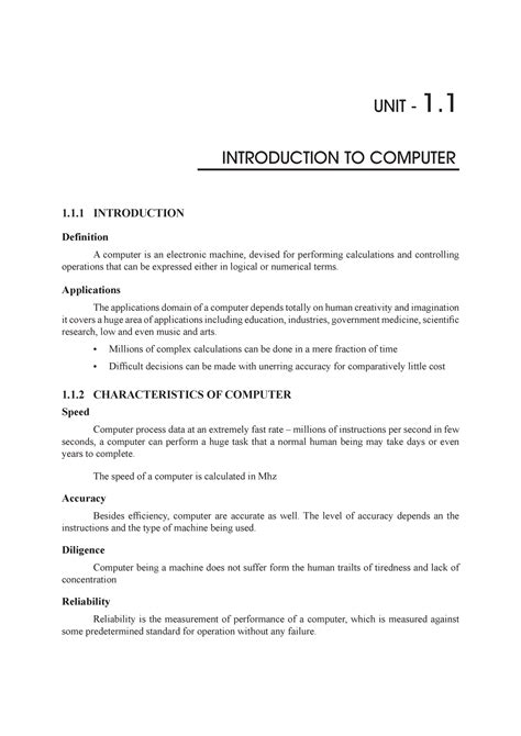 Intro To Computer Unit 1 Introduction To Computer 11 Introduction