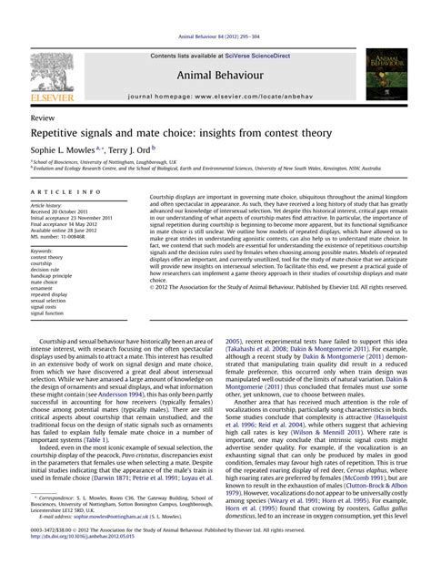 PDF Repetitive Signals And Mate Choice Insights From Contest Theory