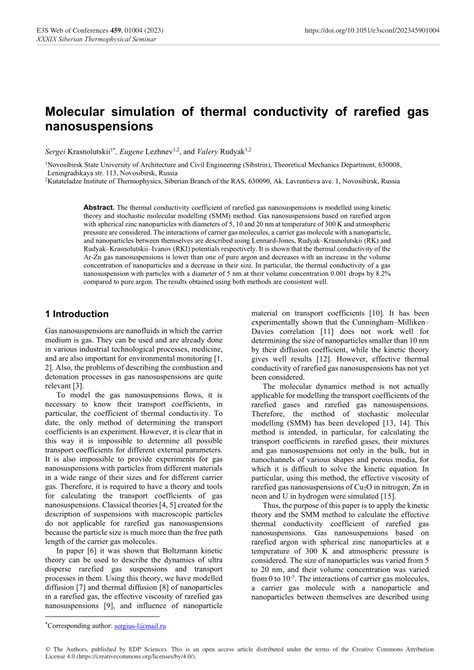 Pdf Molecular Simulation Of Thermal Conductivity Of Rarefied Gas