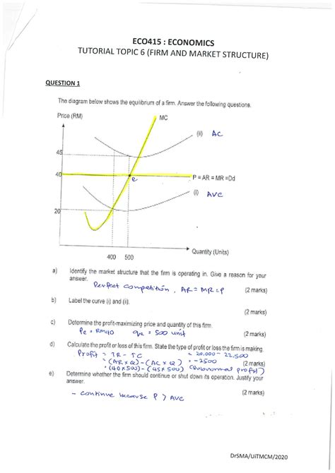 Answer For Tutorial 6 Firm Market Structure Economics Studocu