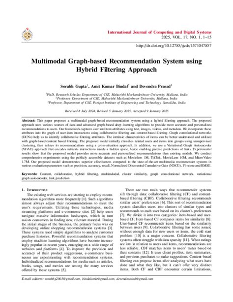 Pdf Multimodal Graph Based Recommendation System Using Hybrid Filtering Approach