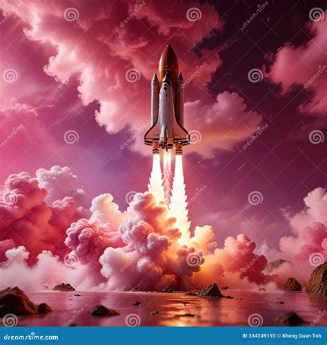 Rocket Launching In An Abstract Pink Environment Woman Empowerment