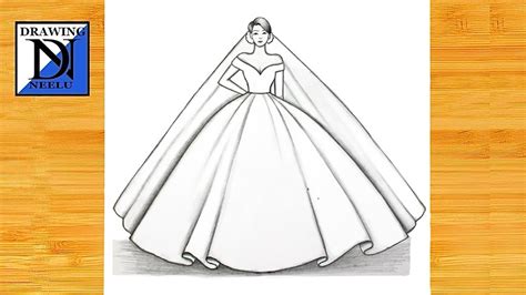 How To Draw A Wedding Girl Dress Pencil Sketch For Beginner