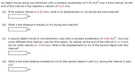 Solved An Object Moves Along One Dimension With A Constant