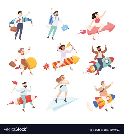 Flying Successful Businesspeople Set Business Vector Image