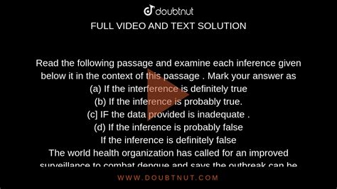 Read The Following Passage And Examine Each Inference Given Below It I