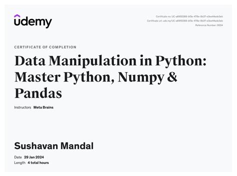 Successful Completion Of Data Manipulation Course Sushavan Mandal